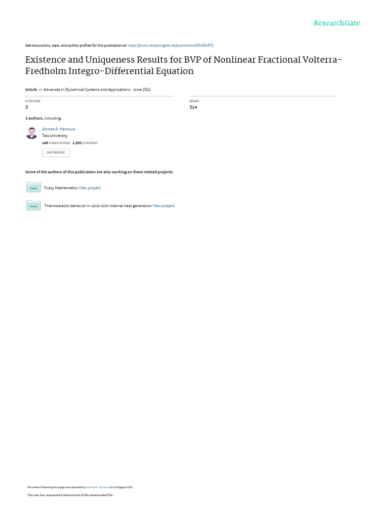 Existence and Uniqueness Results For BVP of Nonlinear Fractional Volterra-Fredholm Integro ...