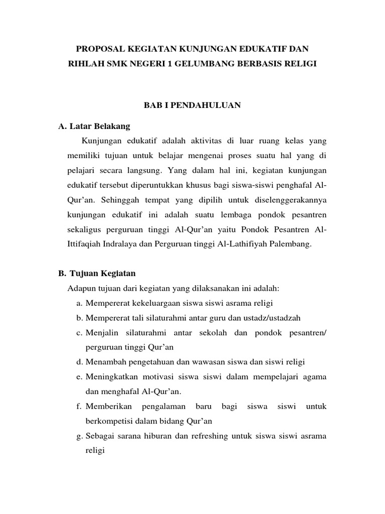 Proposal Rihlah Edukatif SMK Gelumbang | PDF