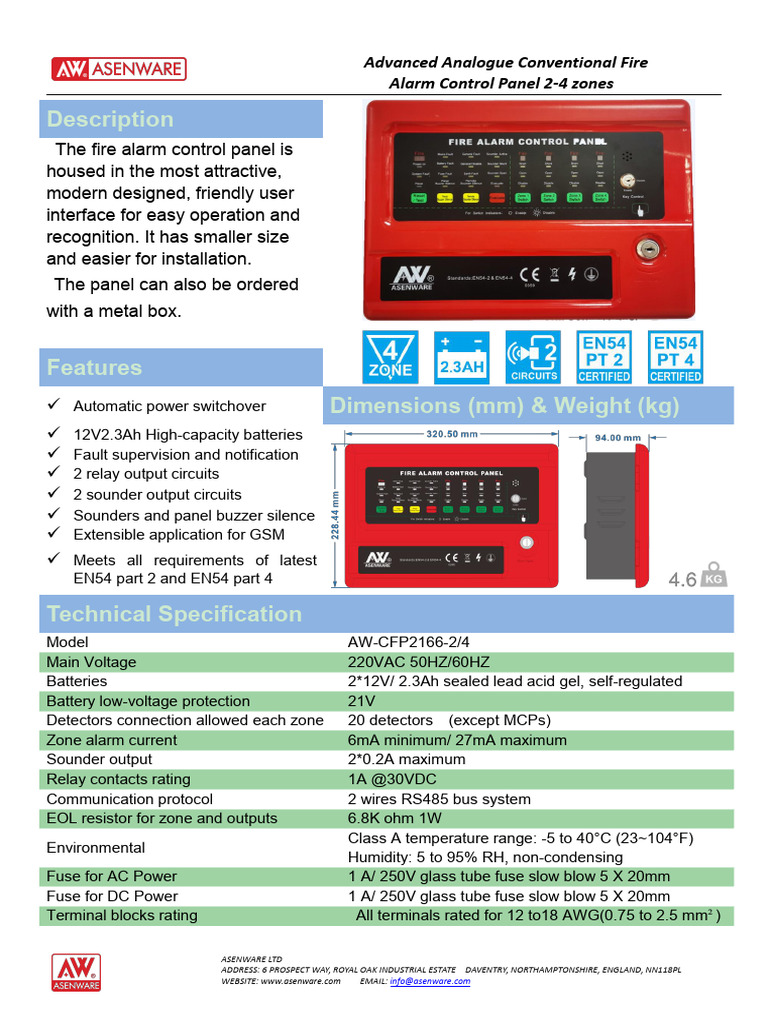 4 Zone Fire Alarm Control Panel Data Sheet - Asenware | PDF | Computers