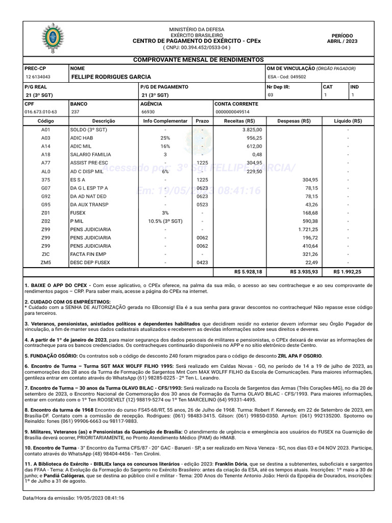Contracheque Maio 23 | PDF