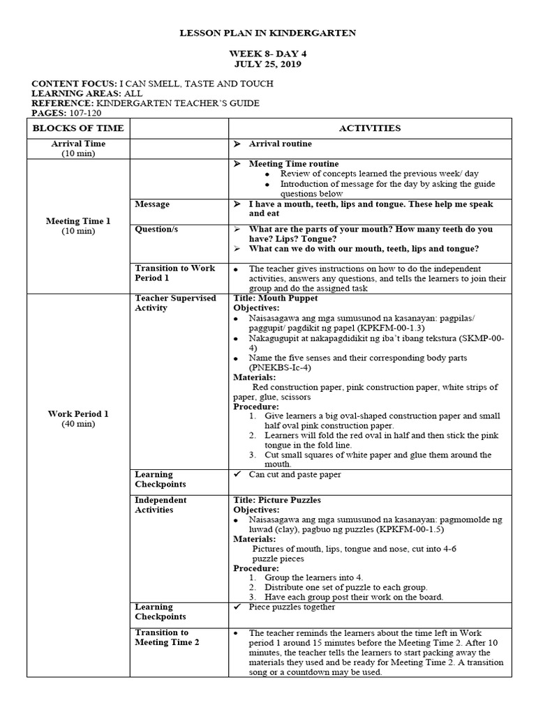 Lesson Plan in Kinder | PDF | Reading Comprehension | Cognitive Science