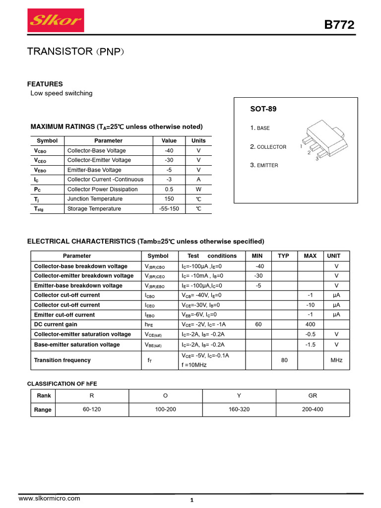 三极管B772 | PDF | Bipolar Junction Transistor | Electronics