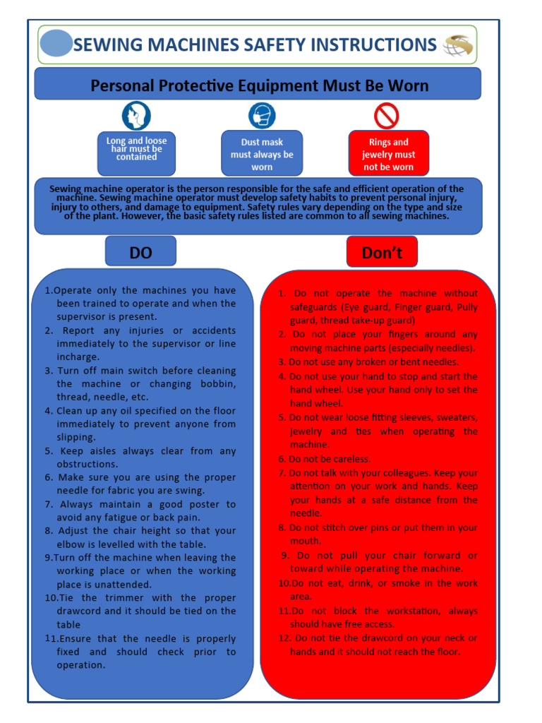Sewing Machines Safety Instruction English | PDF | Sewing Machine | Sewing