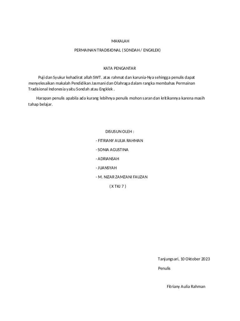 Permainan Tradisional Sondah/Engklek | PDF