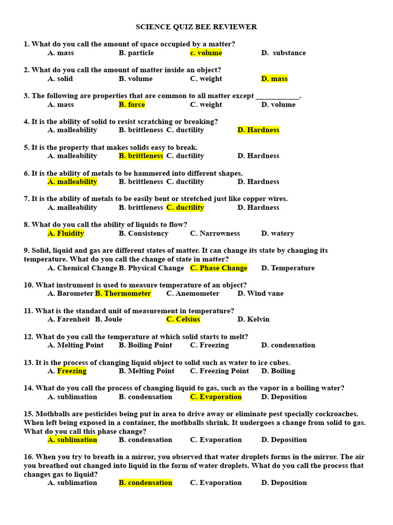 Science Quiz Bee Reviewer | PDF | Ear | Human Nose Science Quiz Bee Reviewer | PDF | Ear | Human Nose