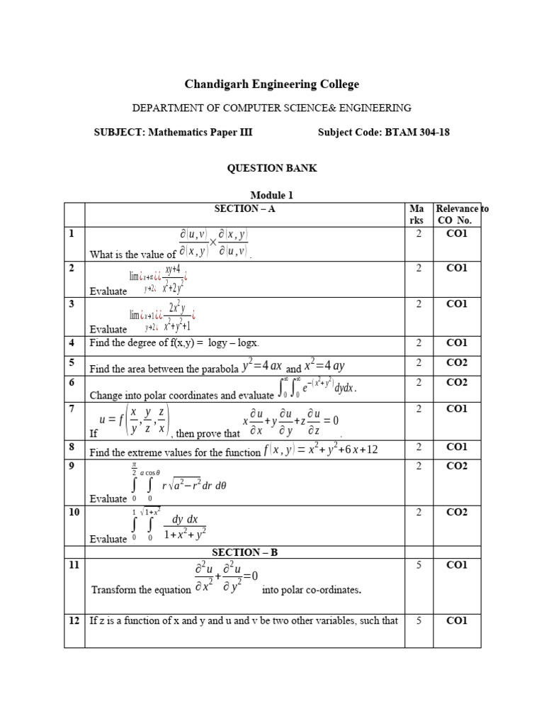 Mathematics II Question Bank 2079 | PDF
