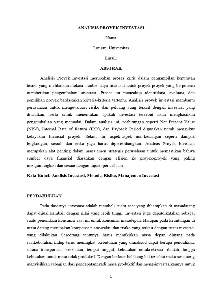 Book Chapter Analisis Proyek Investasi | PDF