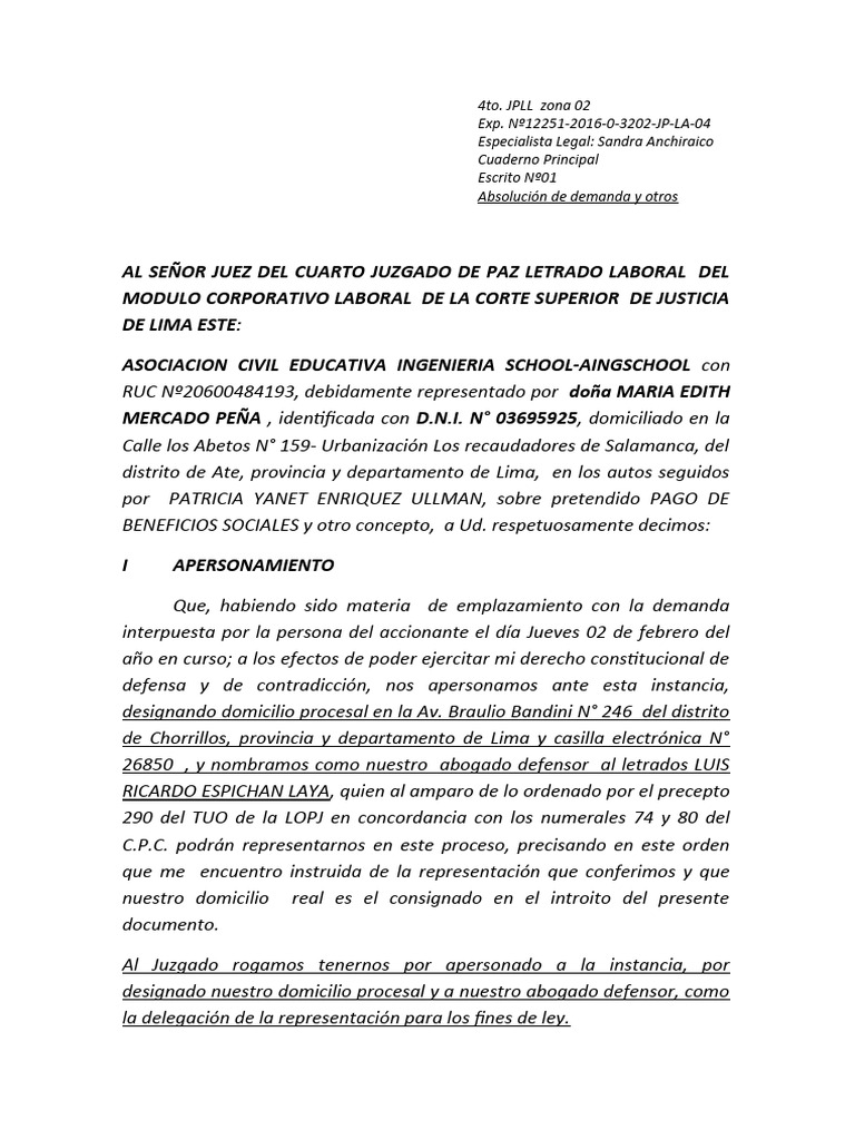 Contestacion en Lo Laboral | PDF