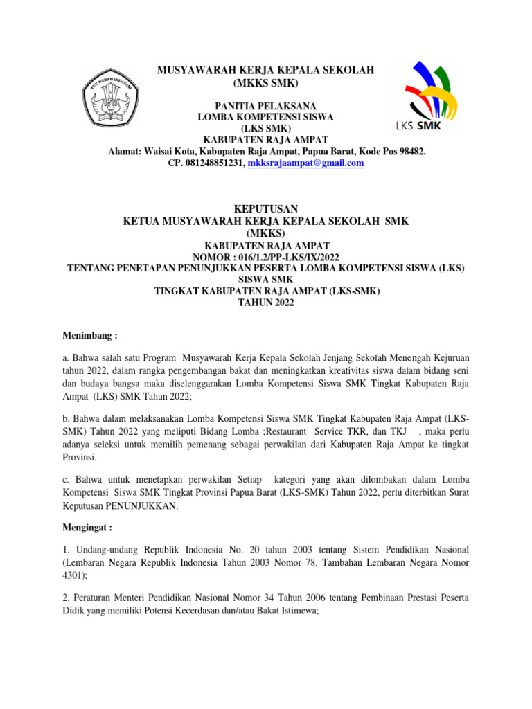 SK PENUNJUKKAN LKS 2022 R4 | PDF