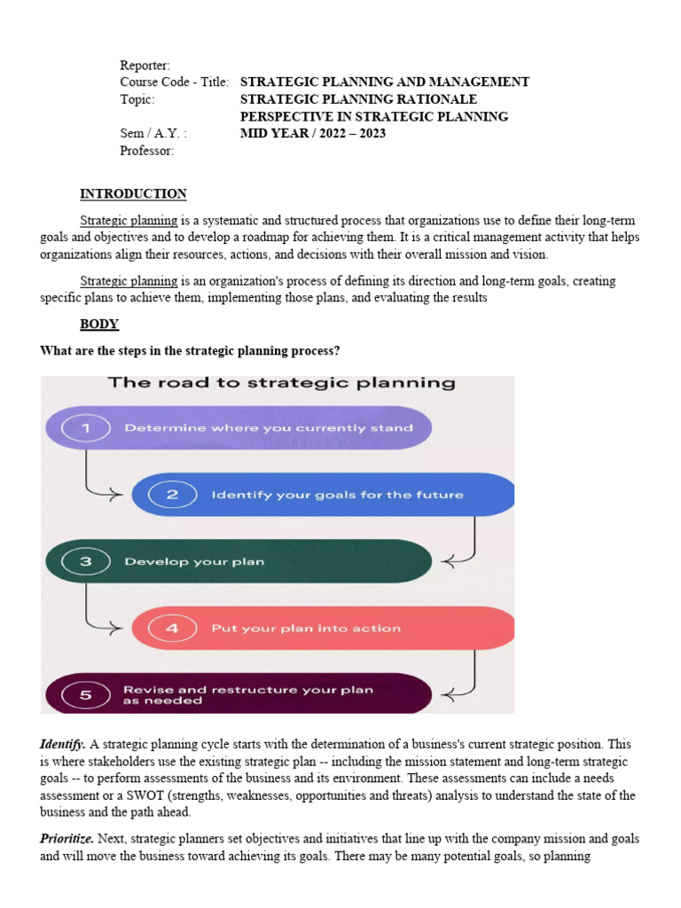 Strategic Planning and Management | PDF | Strategic Planning | Goal