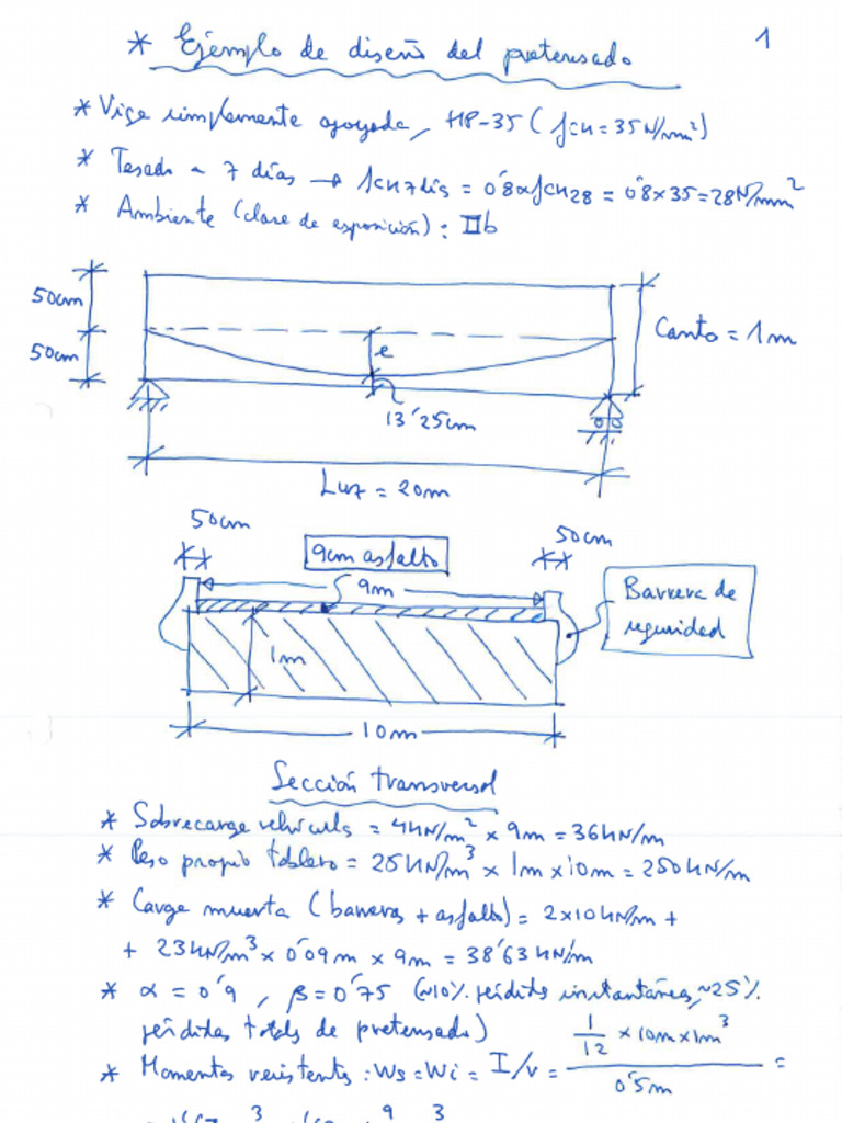 T7 Ejercicio Resuelto Diseño de Pretensado | PDF