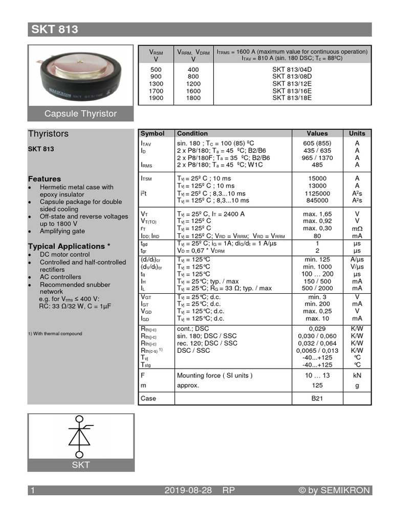 SEMIKRON DataSheet SKT 813 01641430 | PDF | Electronic Engineering | Electrical Components