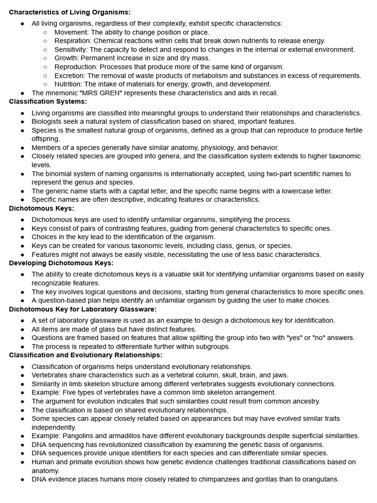 Characteristics of Living Organisms | PDF | Leaf | Cell (Biology)