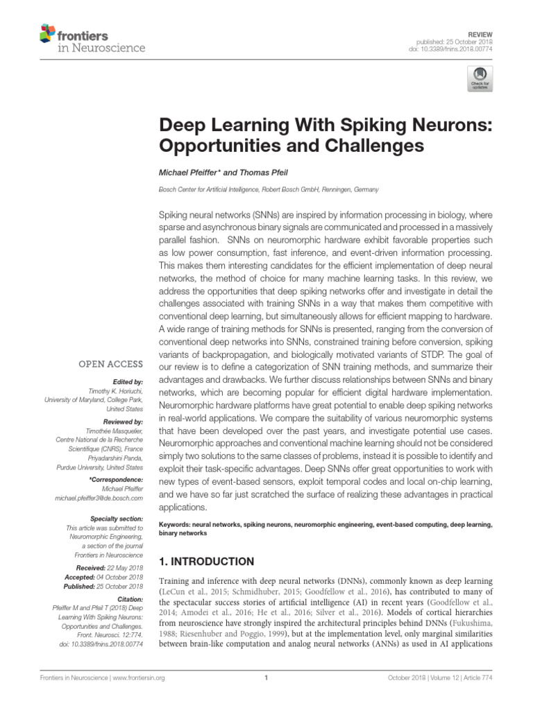 Deep Learning With Spiking Neurons | PDF | Artificial Neural Network | Deep Learning