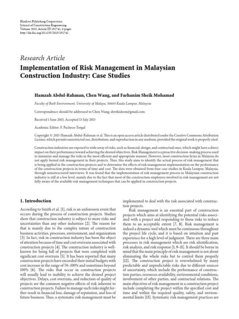 Implementation of Risk Management in Malaysian Con | PDF | Risk Management | Risk