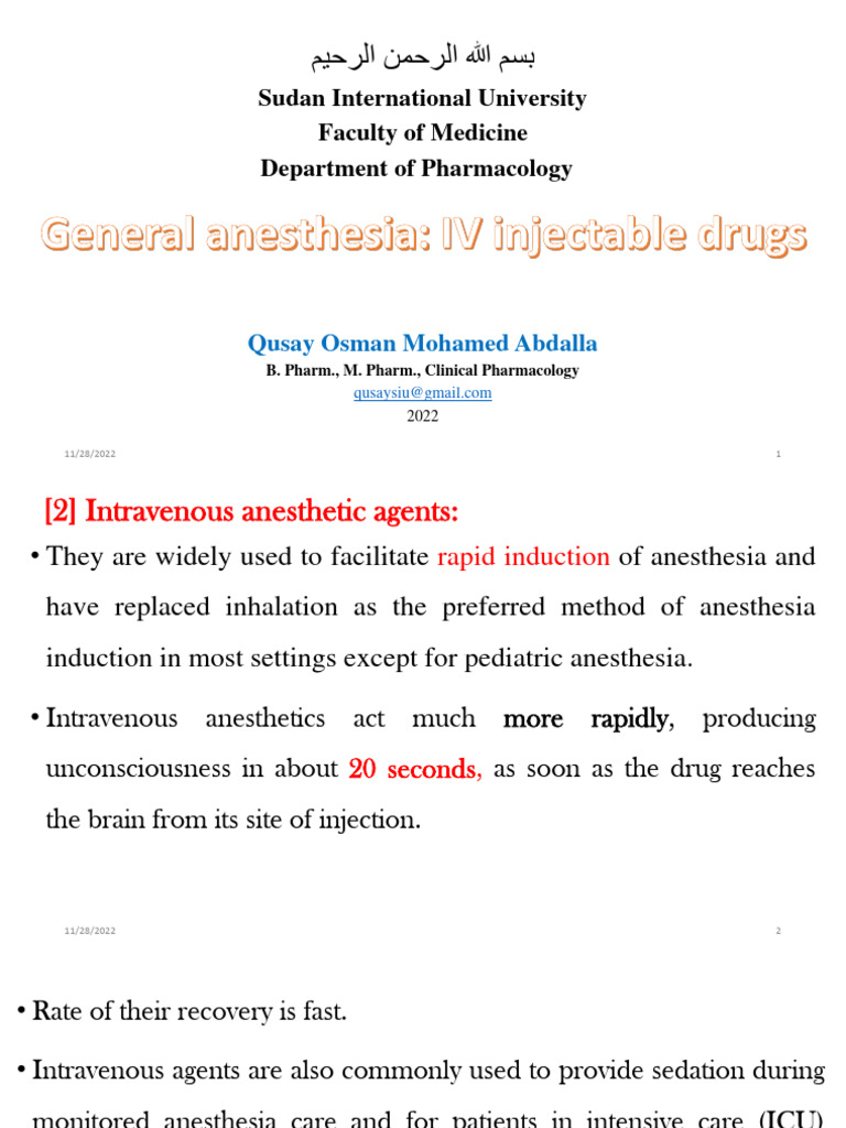 Intravenous Anesthetic Agents Guide | PDF | Anesthesia | Midazolam