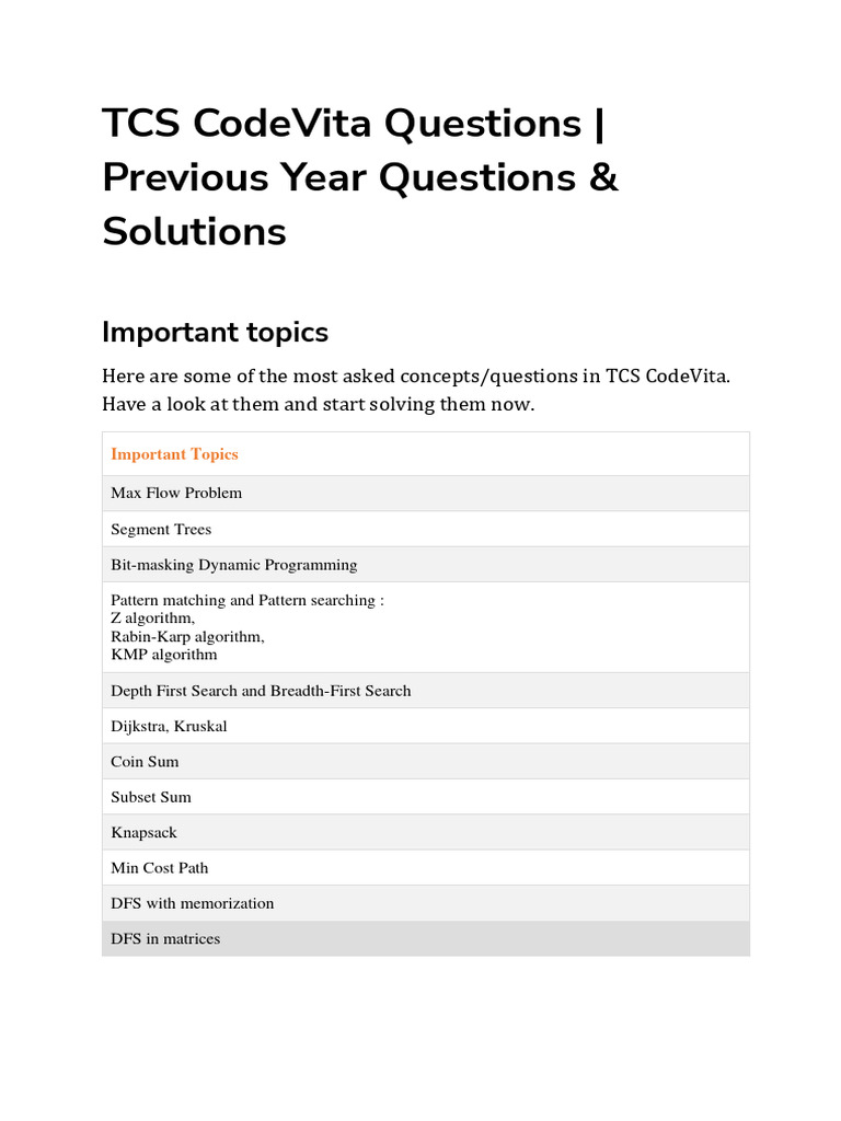 TCS CodeVita Questions | PDF | Jedi | Dynamic Programming TCS CodeVita Questions | PDF | Jedi | Dynamic Programming