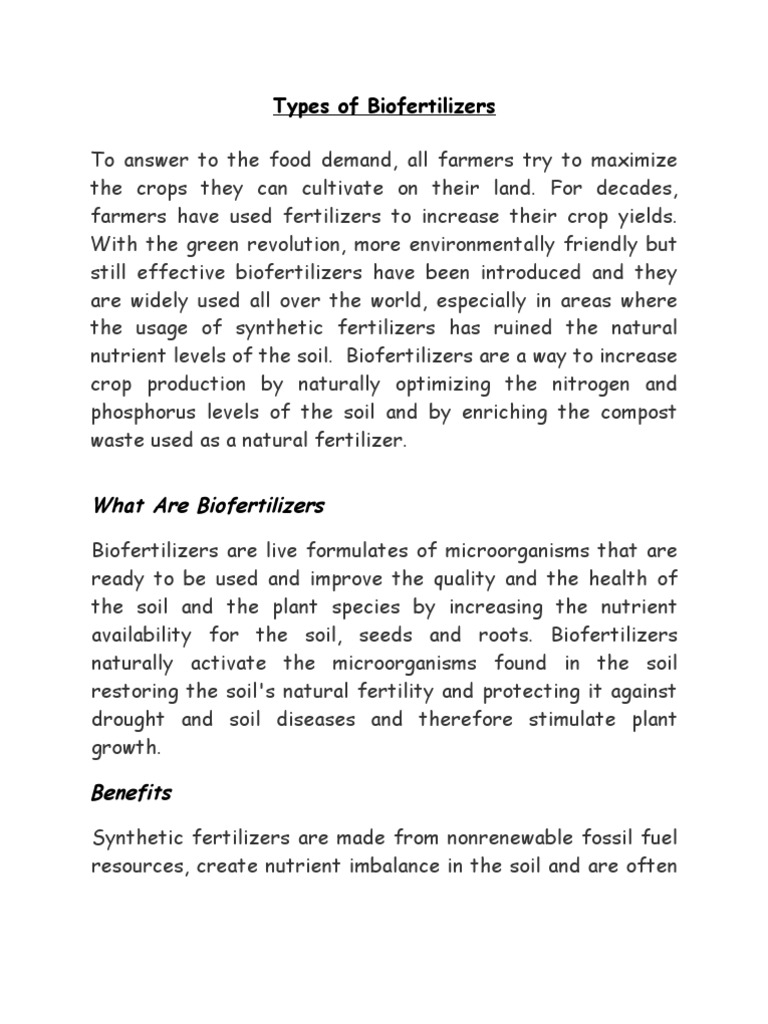 Types of Bio Fertilizers | PDF | Soil | Fertilizer