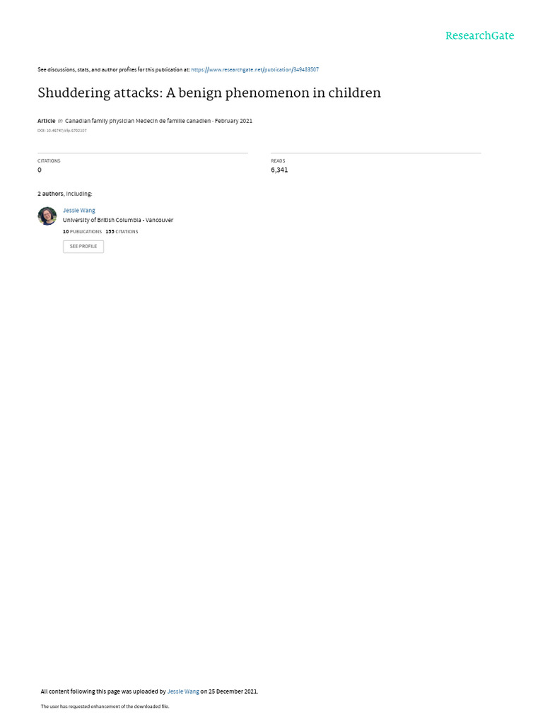 Shuddering Attacks A Benign Phenomenon in Children | PDF