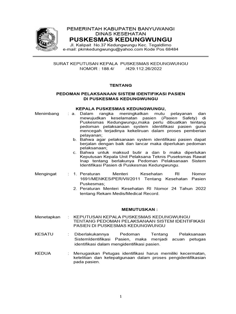 SK Identifikasi RWT Inap | PDF