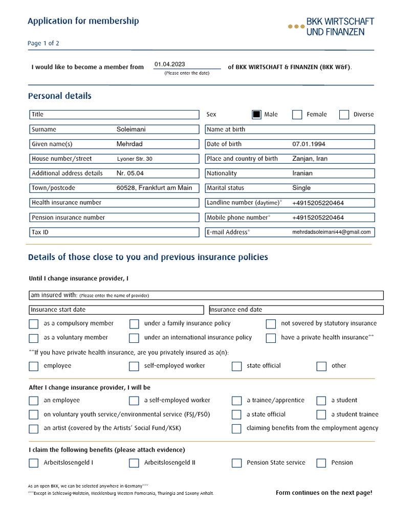 BKK W&F Membership Application Form | PDF | Service Industries