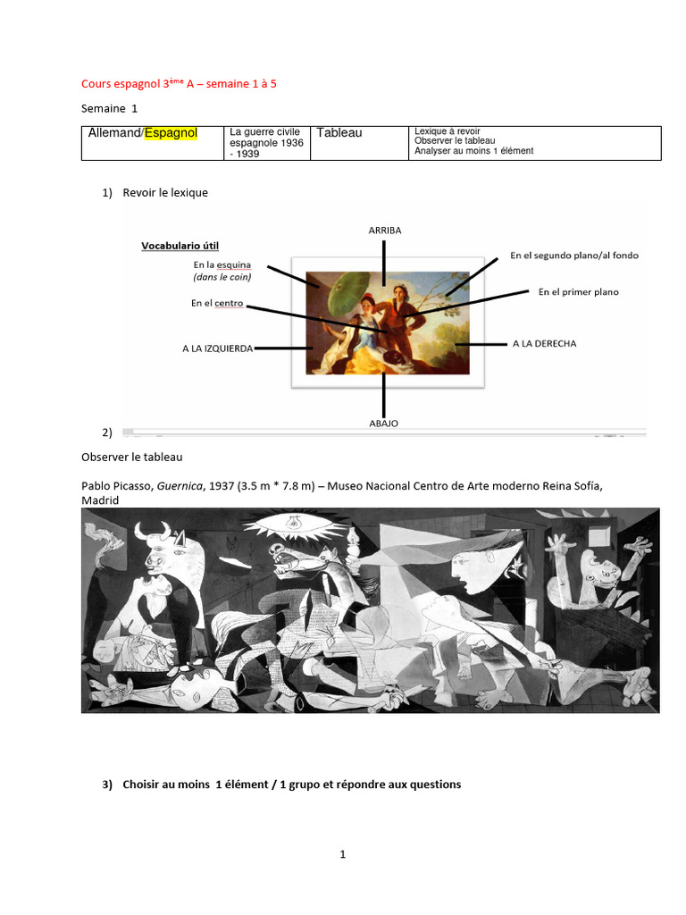 Cours Espagnol 3eme A Semaine 1 A 5 Pdf