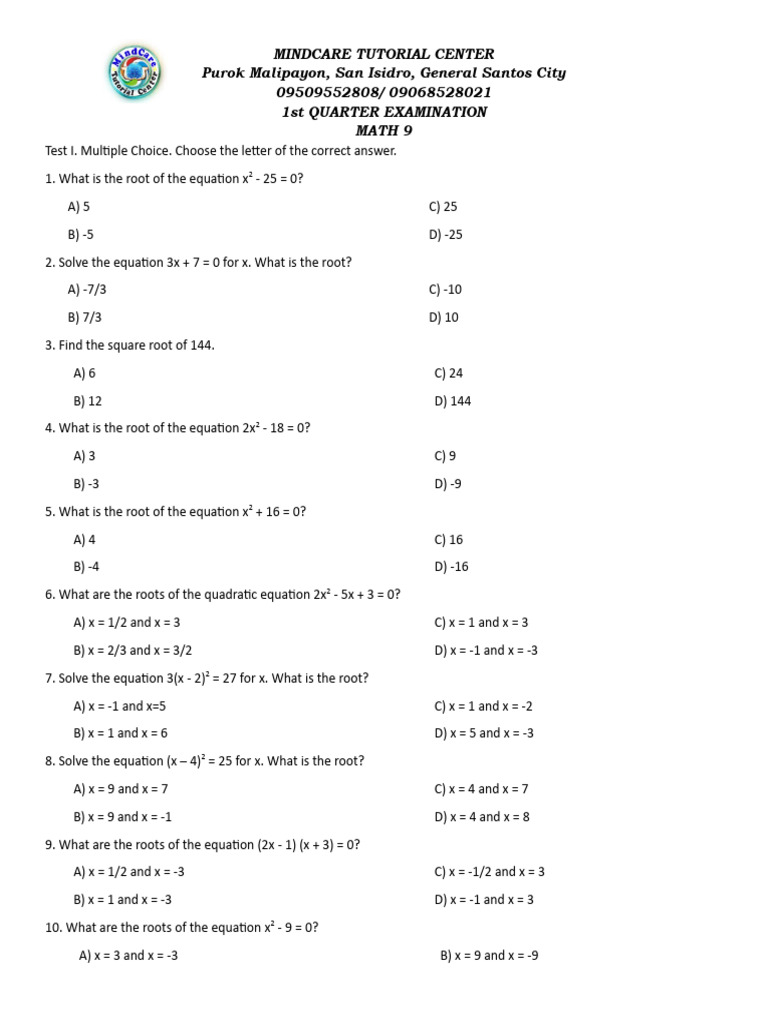 Math Final Exam | PDF | Quadratic Equation | Equations