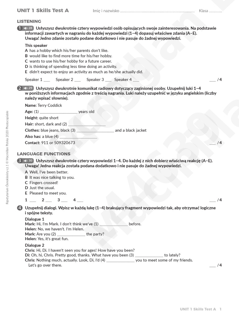 Unit 1 Skills Test A | PDF