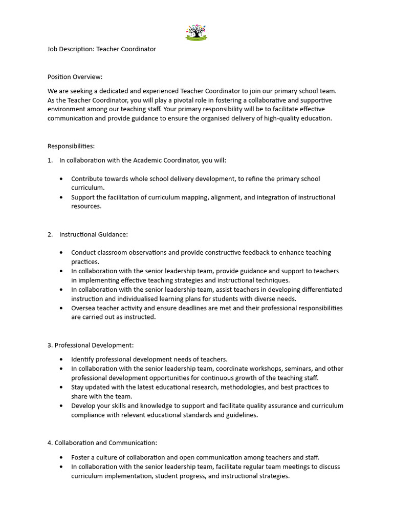 Teacher Coordinator | PDF | Teachers | Educational Assessment