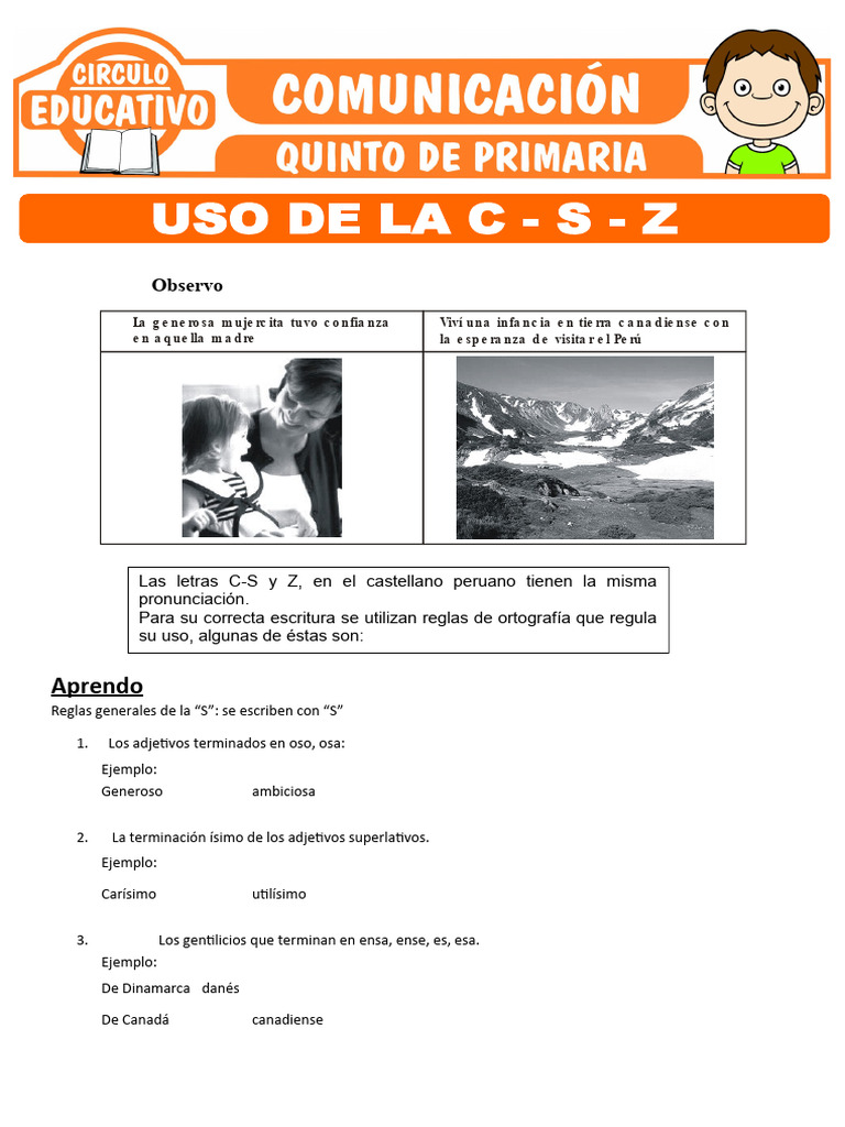 Uso-de-la-C-S-y-Z-para-Quinto-de-Primaria - Doc Hacer | PDF