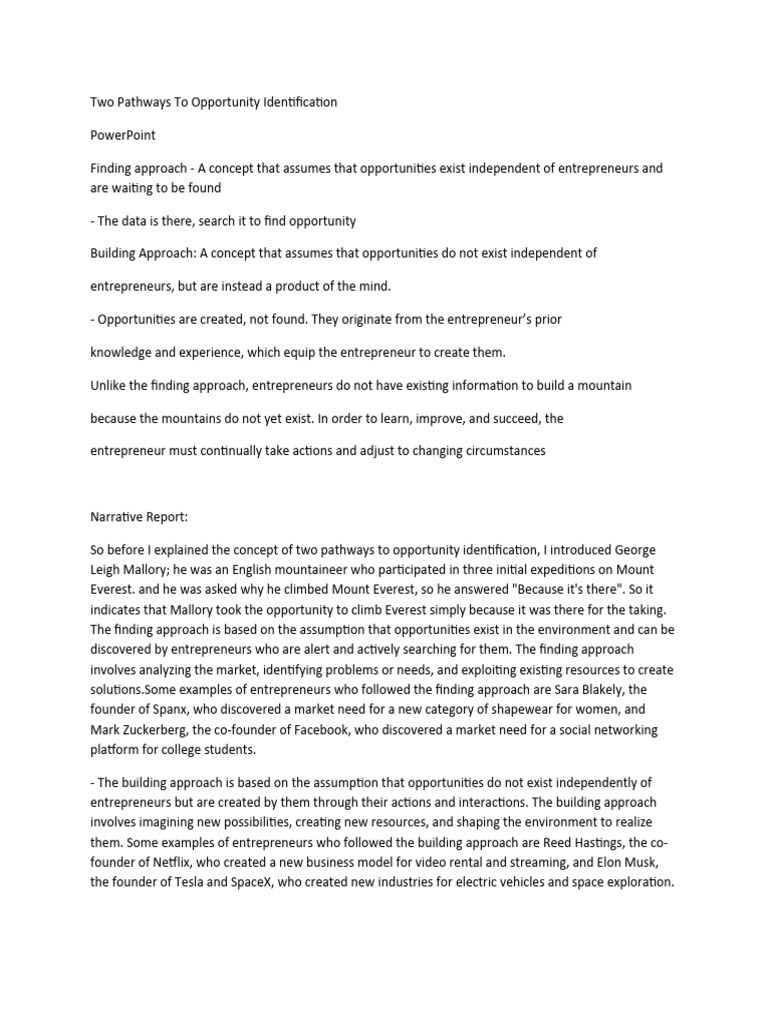 Two Pathways to Opportunity Identification | PDF