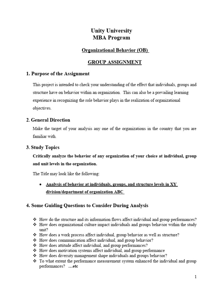 OB Group Assign Guide | PDF | Psychology | Psychological Concepts