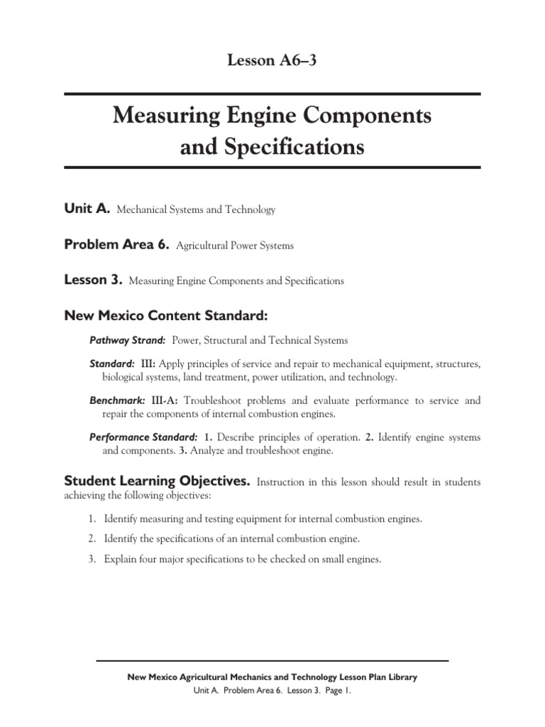 A6 3 Measuring Engine Components and Specifications | PDF | Internal ...