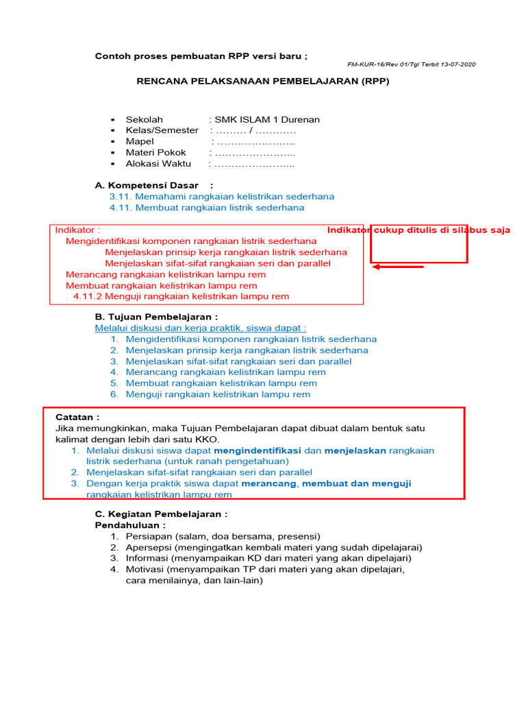 Contoh RPP versi baru (1) | PDF
