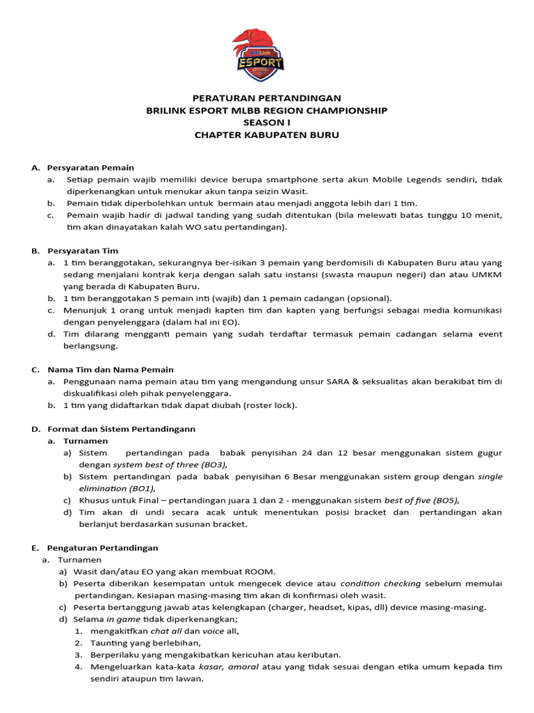 Peraturan BRILink Esport MLBB | PDF