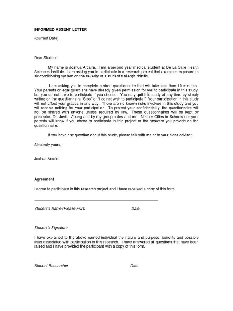 Letter of Assent (Draft 1) | PDF