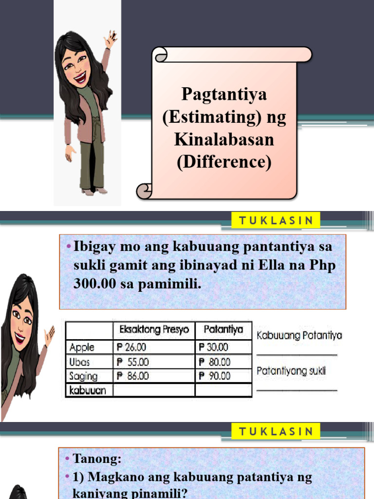 Pagtantiya (Estimating) NG Kinalabasan (Difference) | PDF