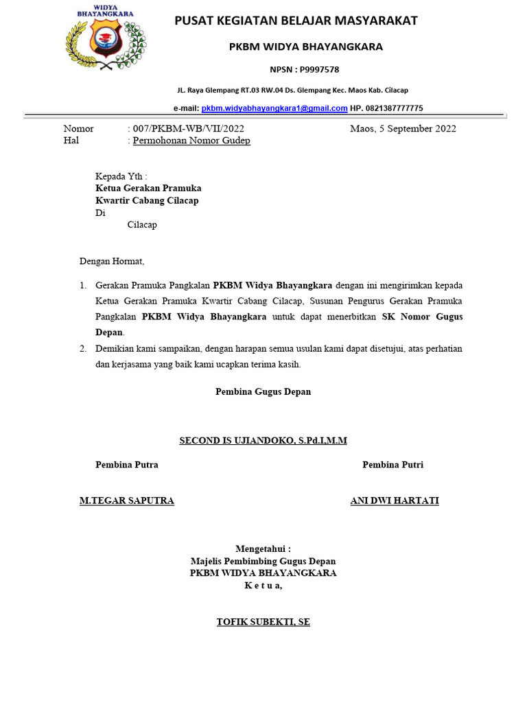 Contoh Permohonan No Gudep 1 | PDF