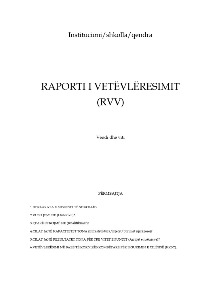 Raporti I Vetevleresimit - RVV | PDF