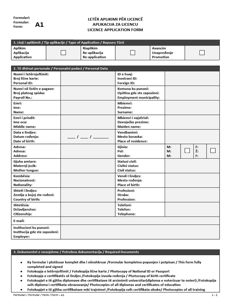 Formulari I Aplikimit Per Licence | PDF