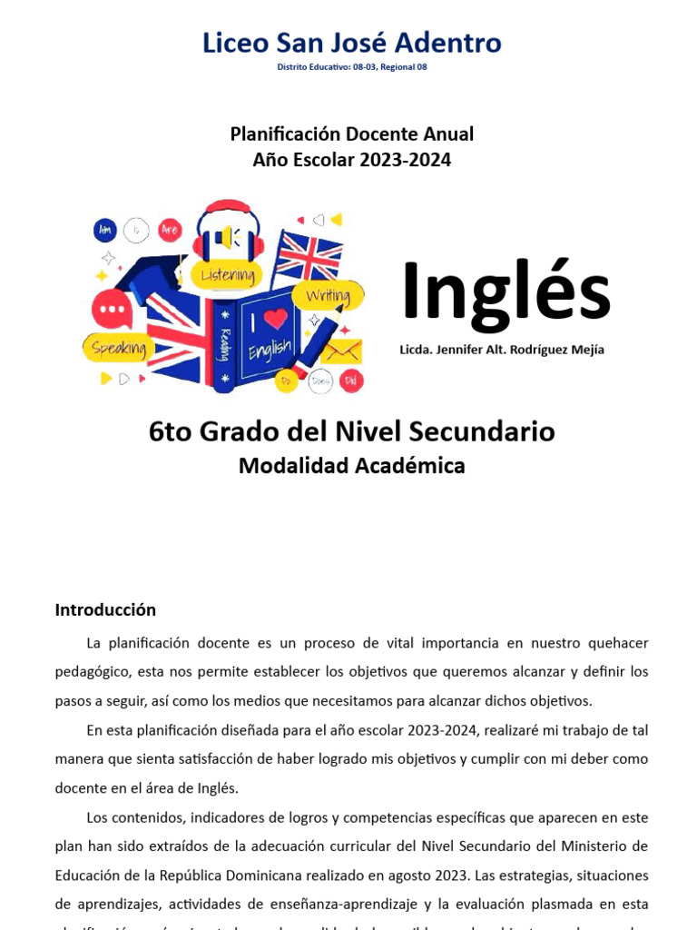 Ingles 6to Sec | PDF | Evaluación | Aprendizaje