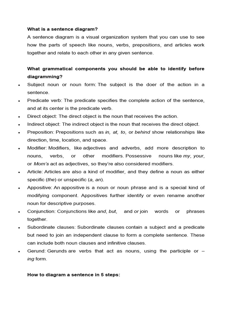Sentence Diagramming | PDF | Verb | Noun