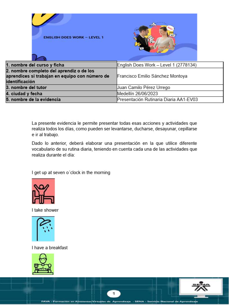 Presentación Rutina Diaria AA1-EV03 | PDF