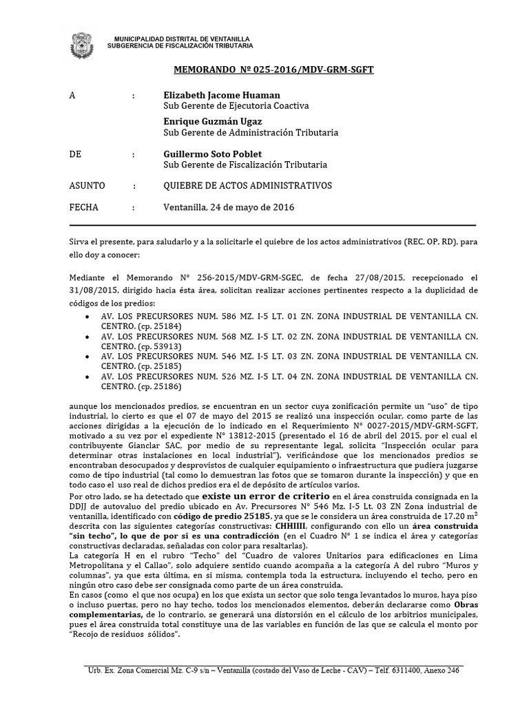 Memo 028-2016 Gianclar (Quiebre de Valores) | PDF