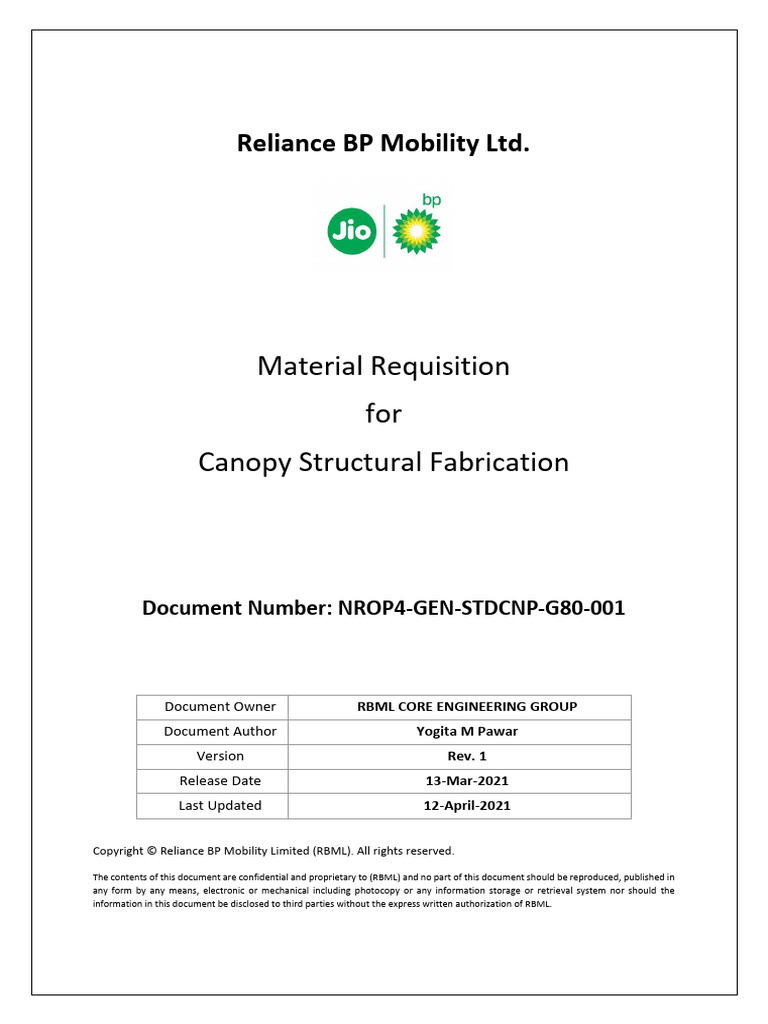 NROP4-GEN-STDCNP-G80-001 - Canopy Spec | PDF | Sheet Metal | Screw