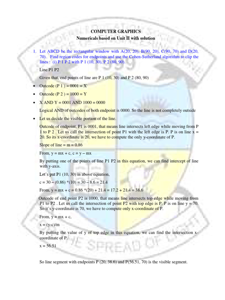 Numericals CG Unit II | PDF | Cartesian Coordinate System | Theoretical ...