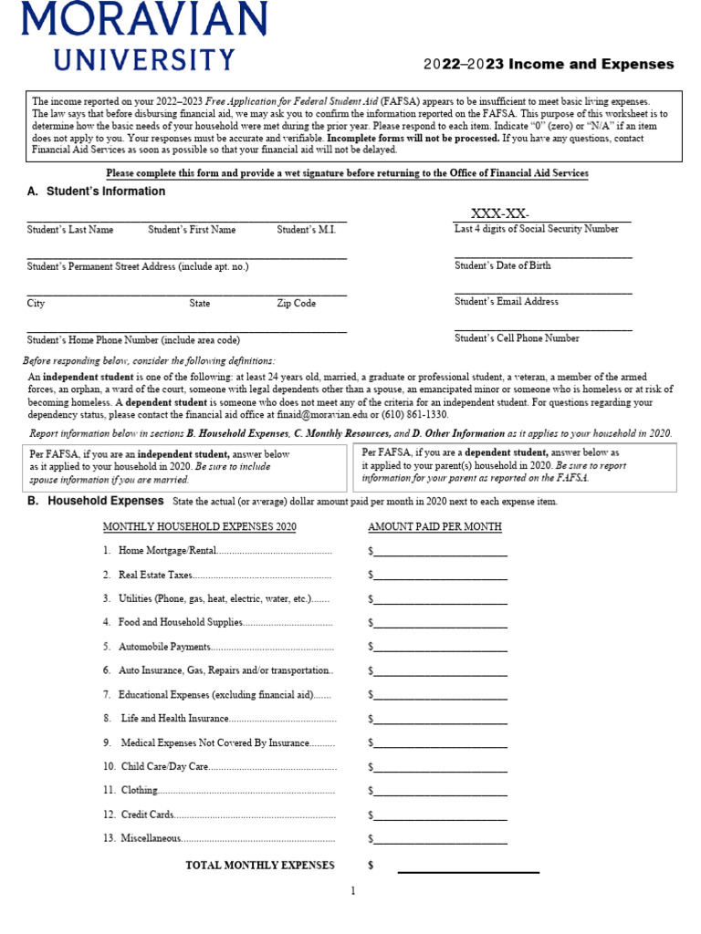 2022-2023 Income and Expenses Worksheet | Download Free PDF | Irs Tax ...