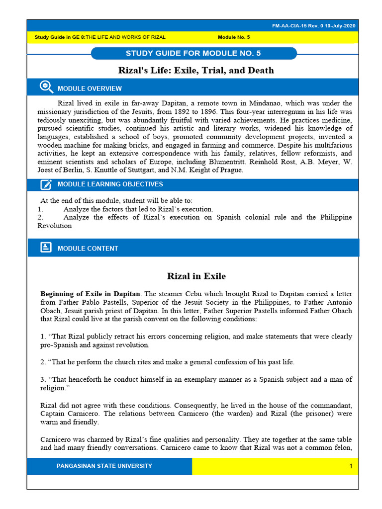 Module 5 Exile Trial and Death | PDF | Philippines | Tagalog Language