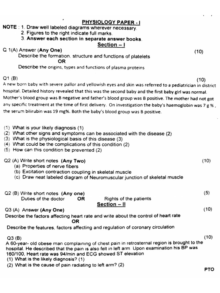 Physiology Sample Paper 1 | PDF