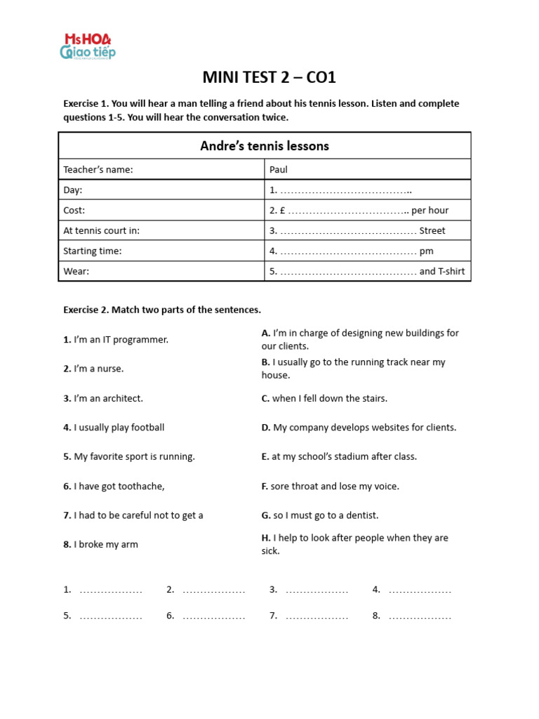 Mini Test 2: Listening and Language Exercises | PDF | Sports ...